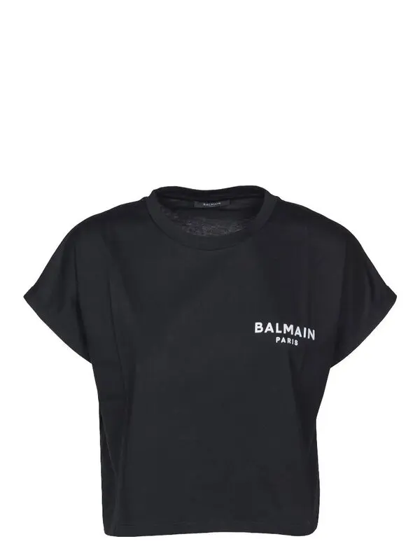 Balmain Logo Printed Cropped T-shirt - Black