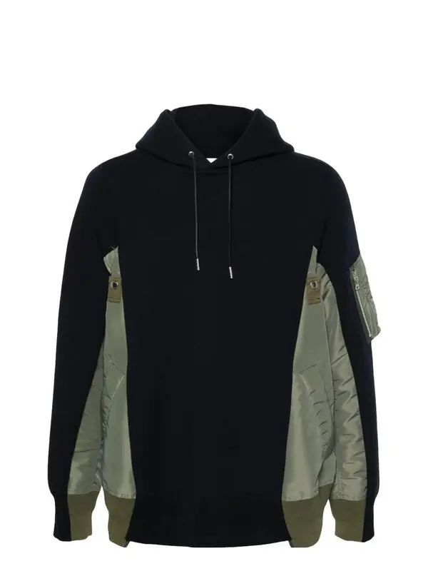 Sacai Panelled Drawstring Hoodie - Black