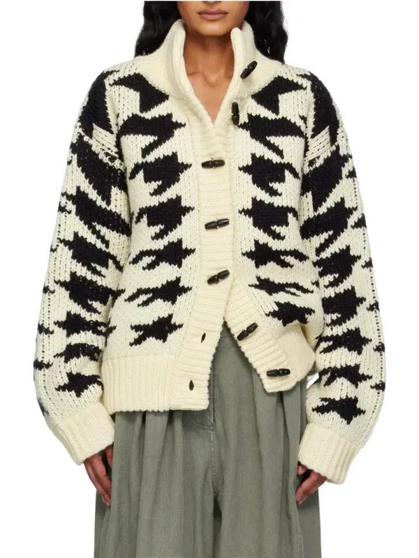 OPEN YY Houndstooth Star Cowichan Cardigan - Ivory