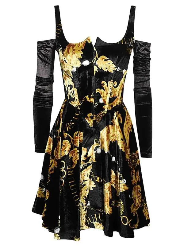 Versace Chain Print Corset Dress - Black