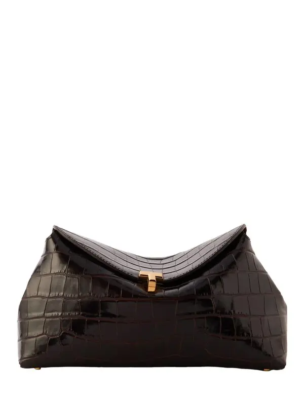 TOTEME T-lock Croc Effect Shoulder Bag - Dark Brown