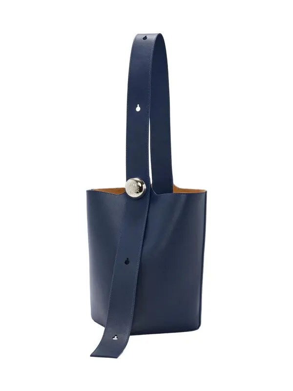Loewe Medium Pebble Bucket Bag In Mellow Calfskin - Abyss Blue