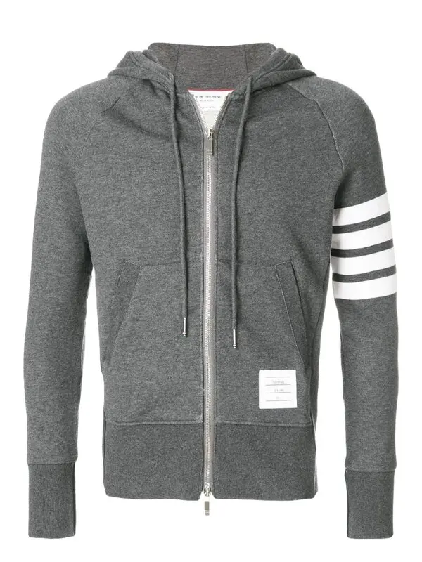 Thom Browne 4-bar Zip-up Hooded Jacket - Dark Gray