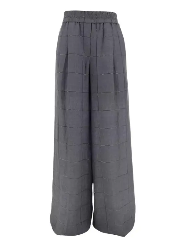 Brunello Cucinelli Checked Wide-leg Pants - Gray