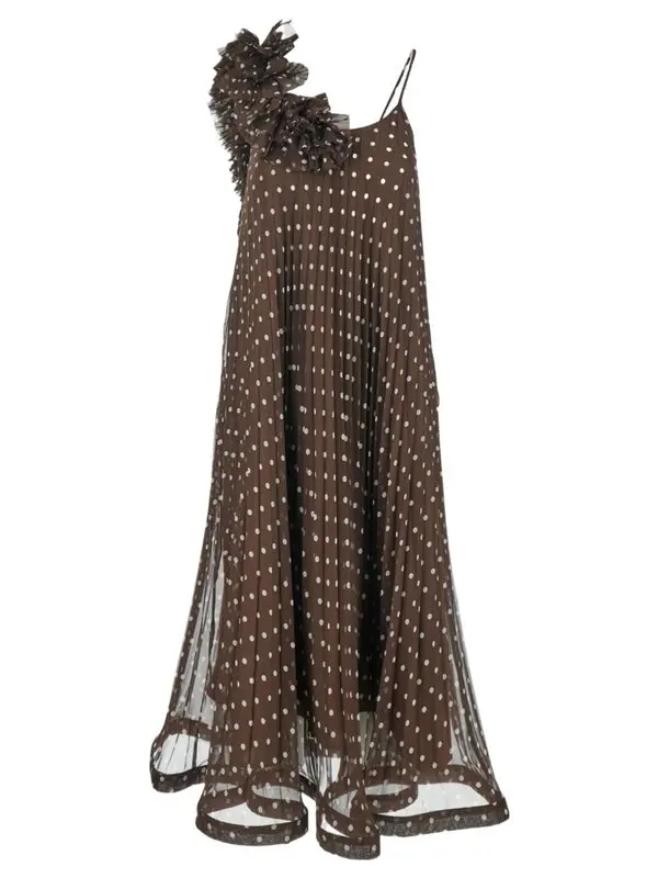 P.a.r.o.s.h Polka-dot Ruffled Midi Dress - Green
