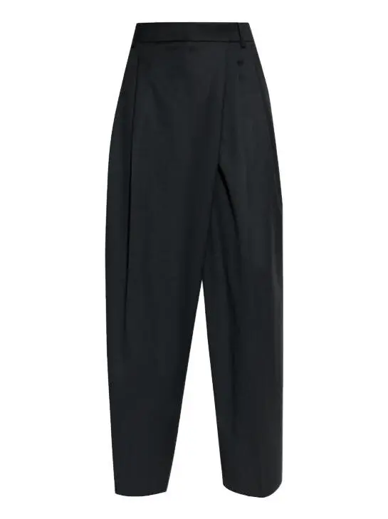 GANNI Wide-leg Pleated Trousers - Black