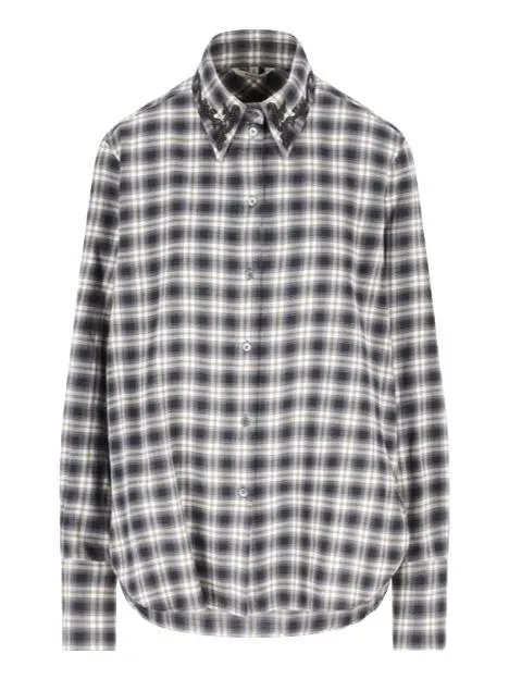 Barena Venezia Checked Shirt With Embellished Collar - Gray
