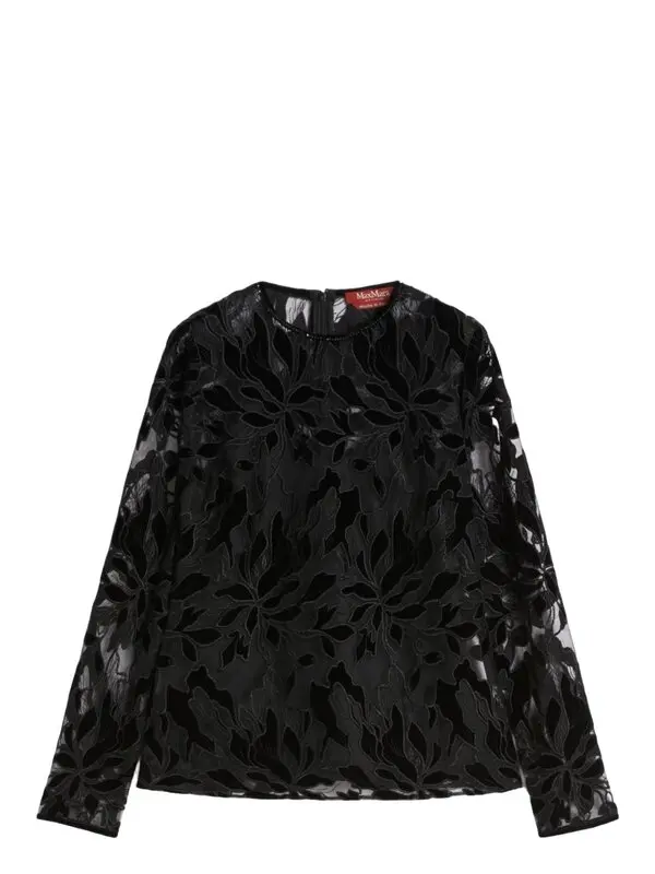 Max Mara Long-sleeved Floral Lace Top - Black