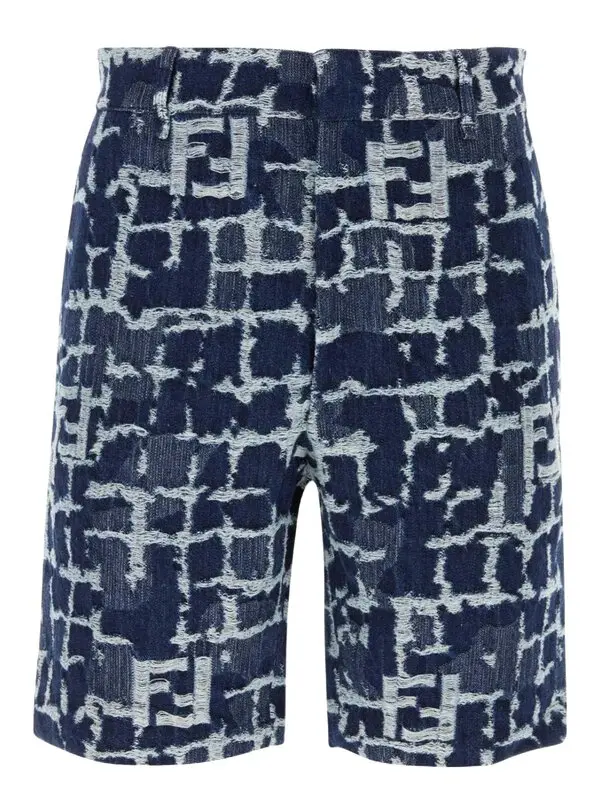 Fendi Ff Tassel Jacquard Denim Shorts - Blue