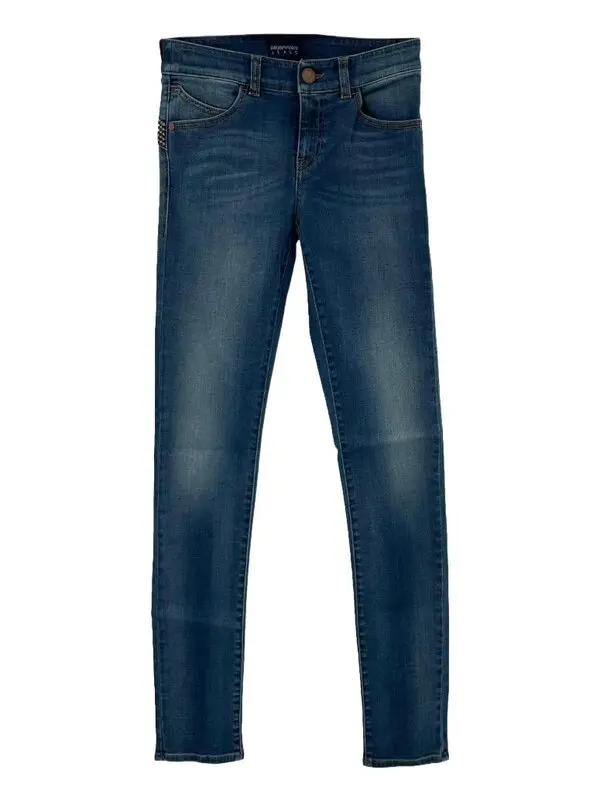 Emporio Armani Embellished Belted Denim Pants - Blue