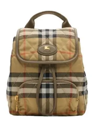 Burberry Quilted Check Backpack With Logo Patch - Sand Beige