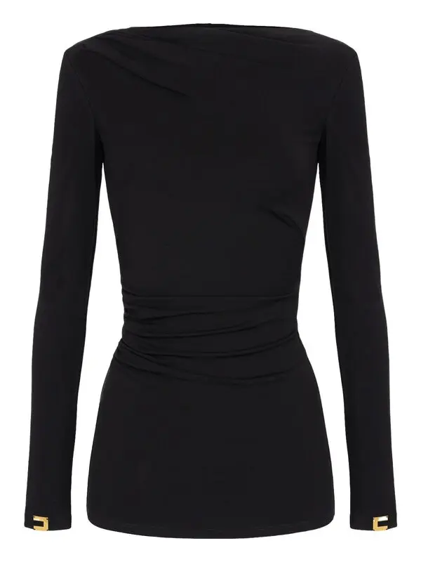 Elisabetta Franchi Draped Jersey Top With Gold Hardware - Black