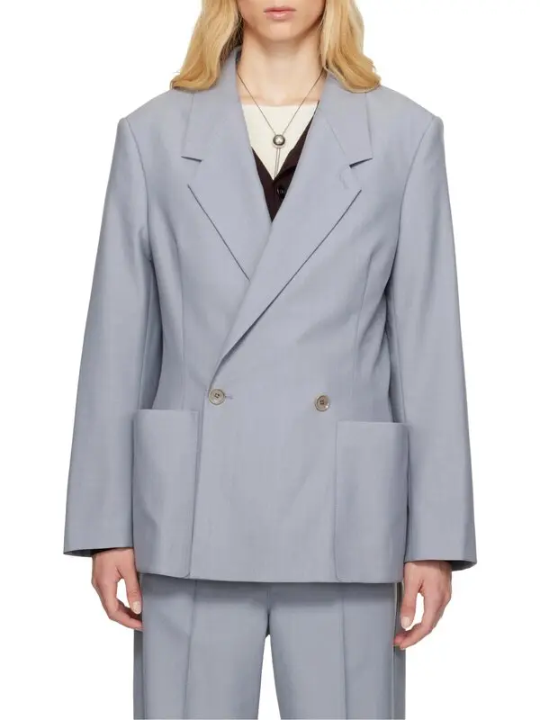 LEMAIRE Long-sleeved Double-breasted Blazer - Blue Grey Melange