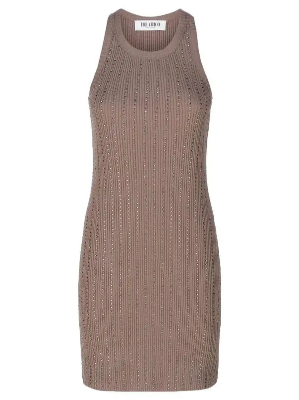 Attico Embellished Ribbed Sleeveless Mini Dress - Faded Clay Color