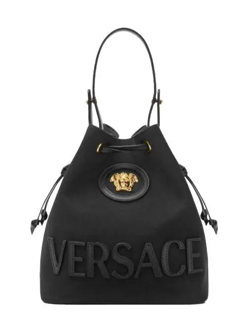 Versace La Medusa Drawstring Bucket Bag - Black/gold