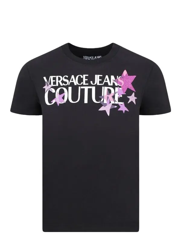 Versace Logo And Star Print T-shirt - Black