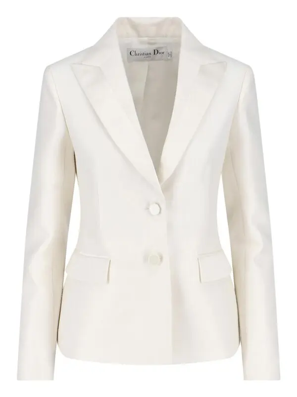 Dior Fitted Jacket With Mulberry Silk Satin Covered Buttons - White