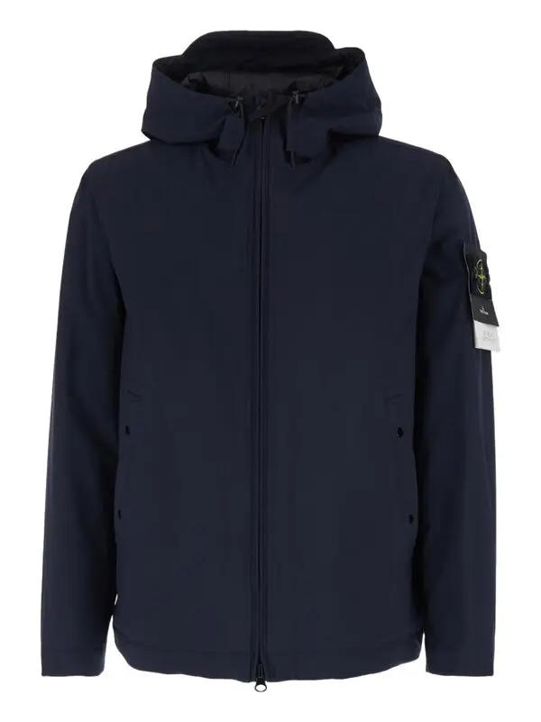 Stone Island Logo Patch Zip-up Hooded Jacket - Blue
