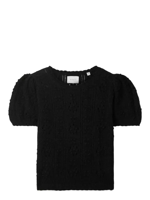 DÔEN Short Sleeve Puff Sleeve Knit Top - Black