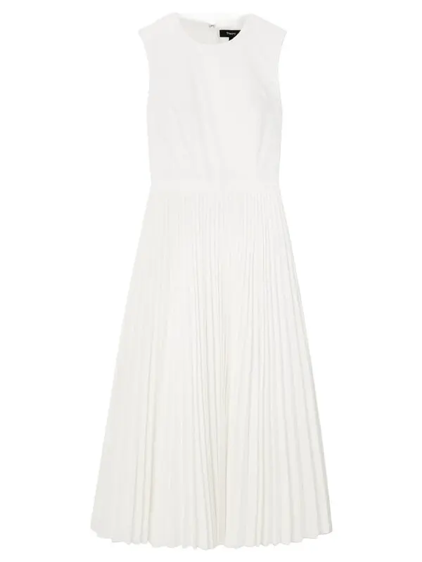 Theory Sleeveless Pleated Midi Dress - White