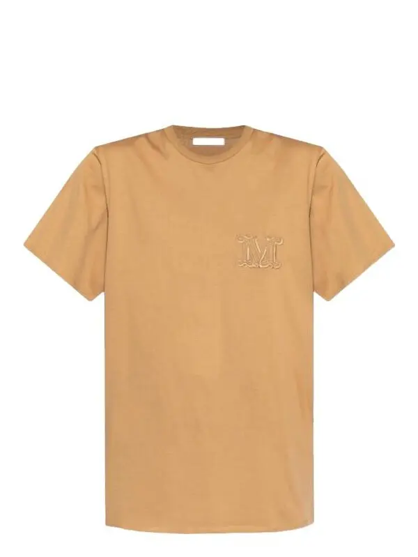 Max Mara Crewneck Short-sleeve T-shirt With Embroidered Logo - Nude