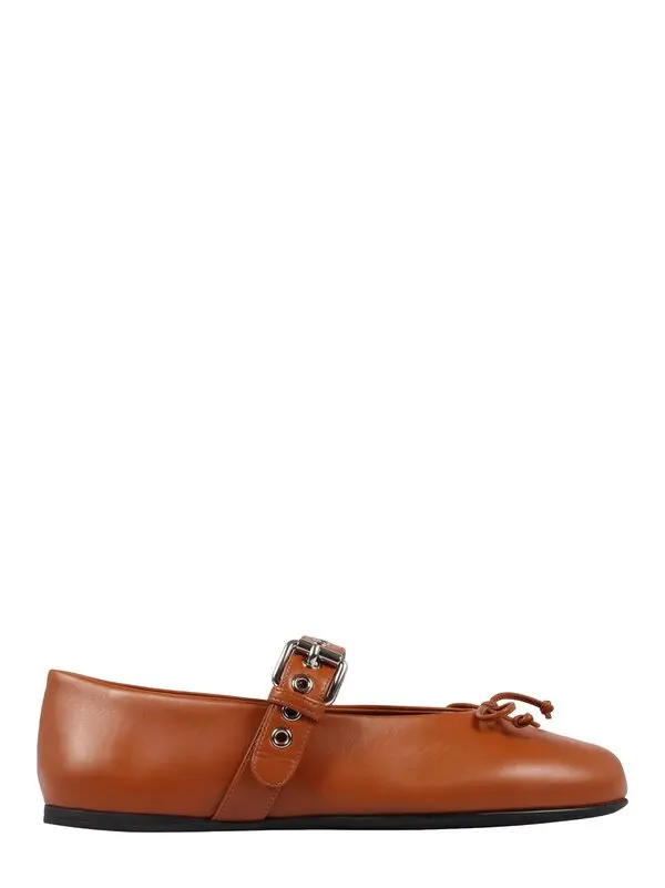 Miu Miu Ballerina Flat With Buckle And Bow Detail - Brown