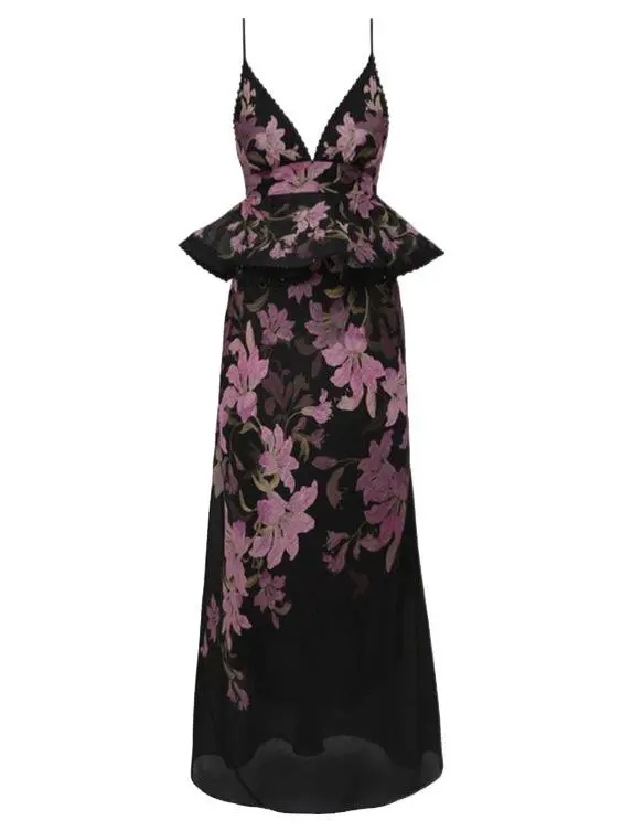 Zimmermann Dawning" Ruffle Slip Maxi Dress - Black