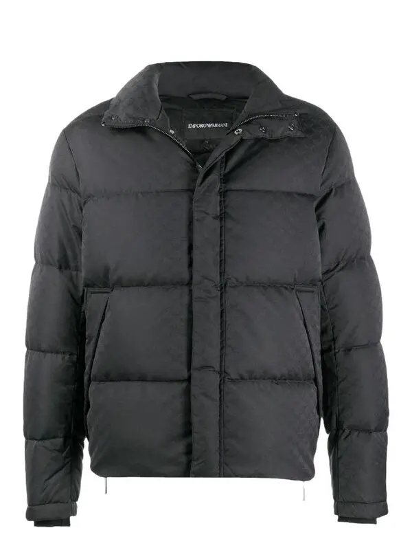 Emporio Armani Monogram Padded High-neck Down Jacket - Black