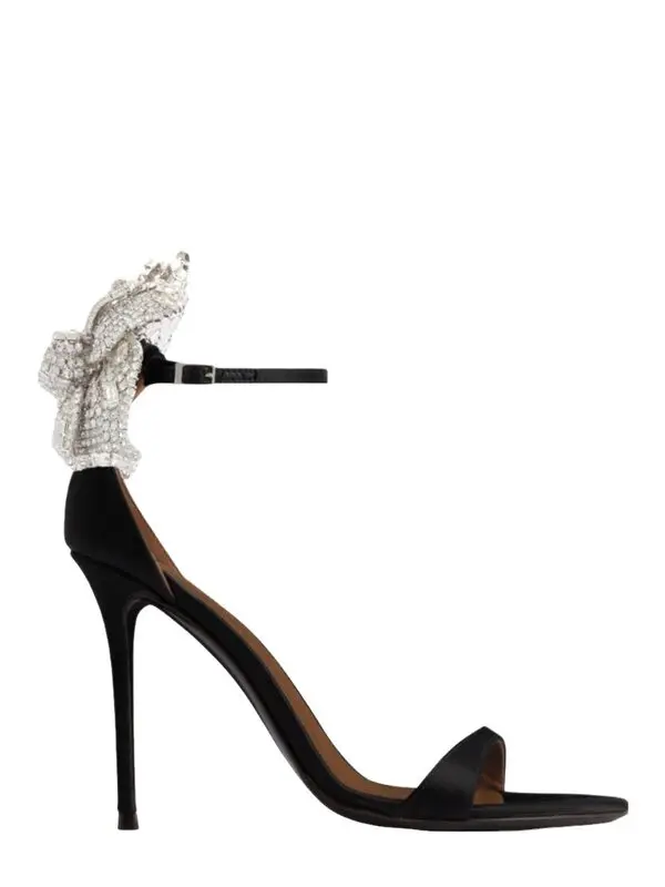 GIUSEPPE ZANOTTI Camelia 105 Floral Crystal Embellished Stiletto Sandals - Black