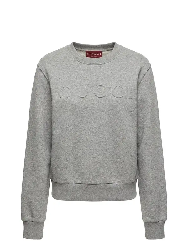 Gucci Crewneck Sweatshirt With Embossed Logo - Grey