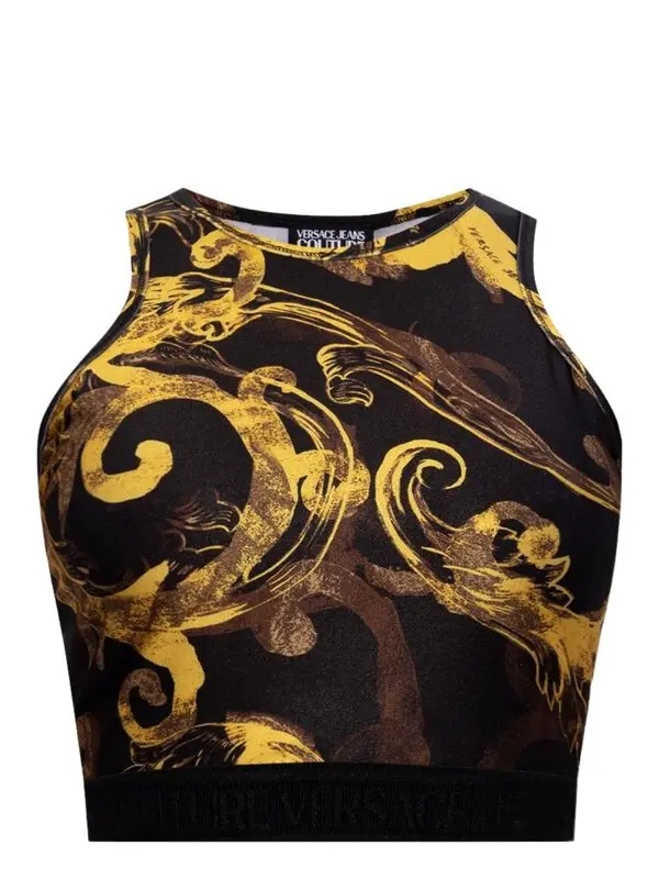 Versace Magazine-printed Sleeveless Cropped Top - Black