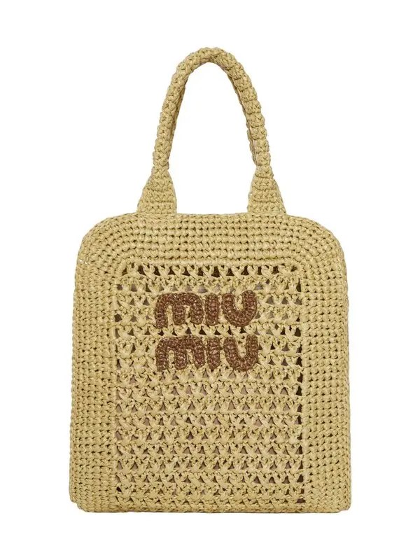 Miu Miu Raffia-effect Woven Tote Bag - Nude