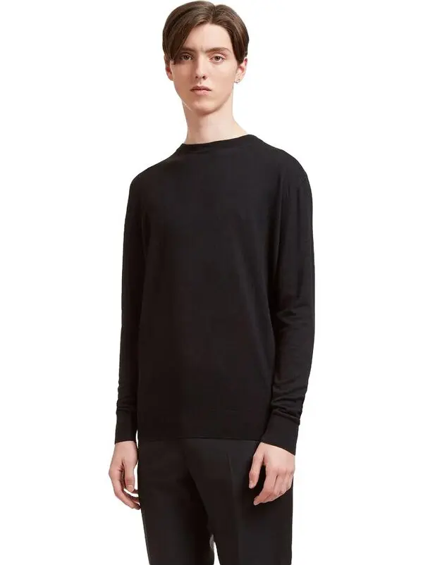 AIEZEN Crew Neck Cashmere Silk Blend Sweater - Black
