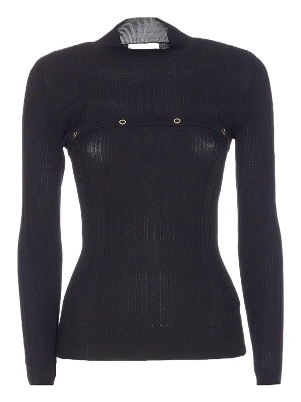 Patrizia Pepe High-neck Ribbed Knitwear With Button Detail - Black