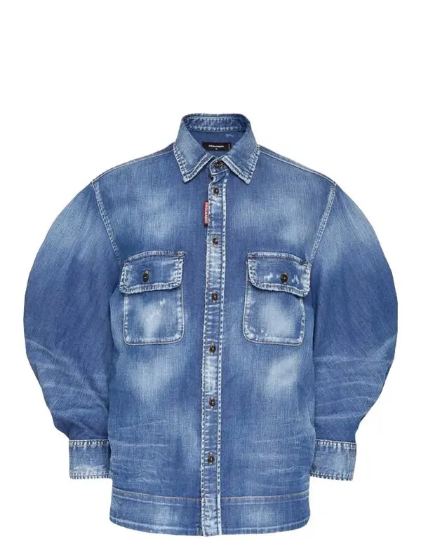 Dsquared2 Buttoned Denim Shirt With Wide Sleeves - Navy Blue