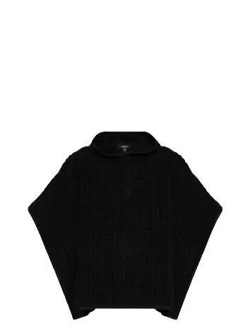 Balmain Hooded Cape With Embossed Geometric Lettering - Black