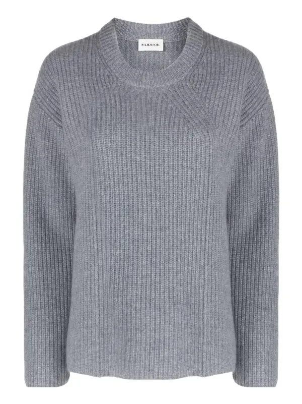 P.a.r.o.s.h Crewneck Knitted Jumper With Ribbed Detailing - Gray