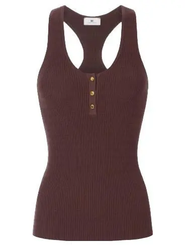 Elisabetta Franchi Ribbed Racerback Top With Gold-tone Buttons - Cocoa