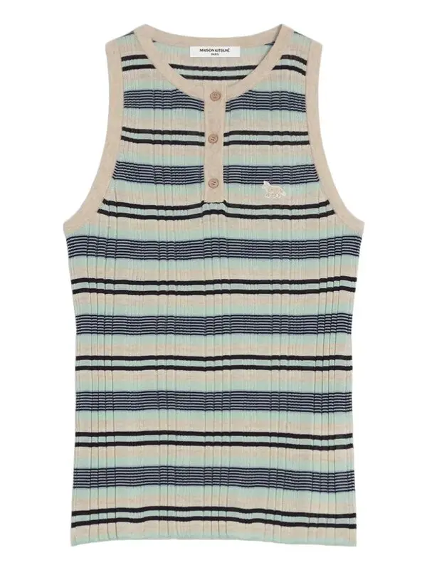 Maison Kitsuné Fine Rib Striped Tank Top - Mint Ice/smoky Color