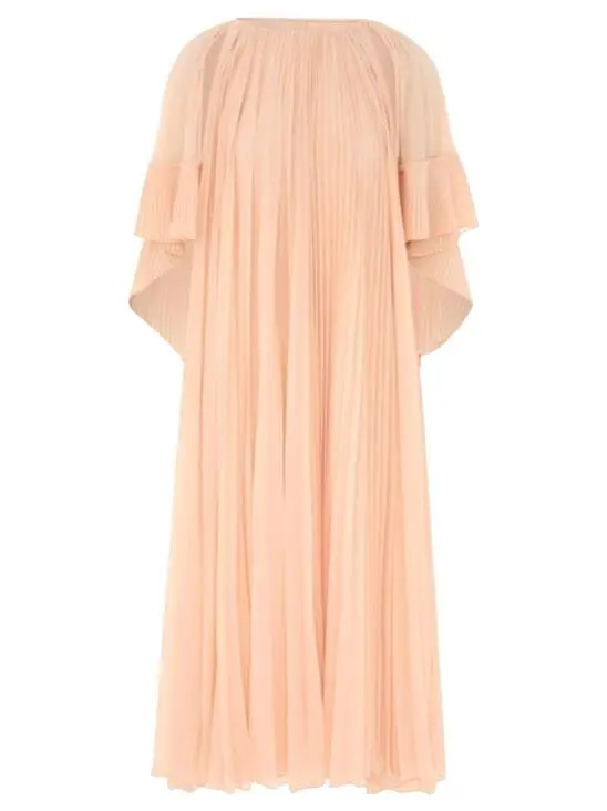 Zimmermann Illuminate Pleated Cape Maxi Dress - Peach