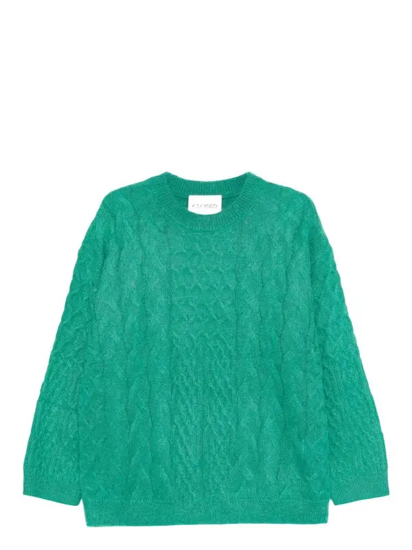 Closed Cable-knit Sweater With Ruffle Details - Green