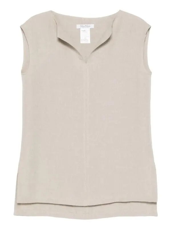 Max Mara Linen Canvas V-neck Blouse - Beige