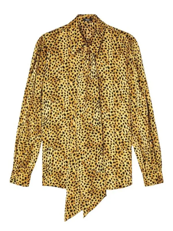 Versace Cheetah-print Tie-neck Blouse - Brown