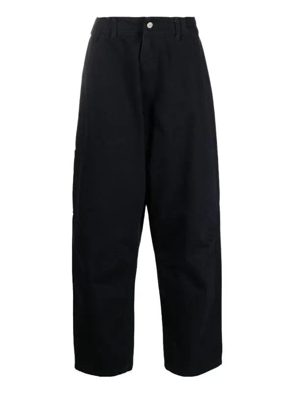 Emporio Armani Logo-patch Straight-leg Cotton Trousers - Black