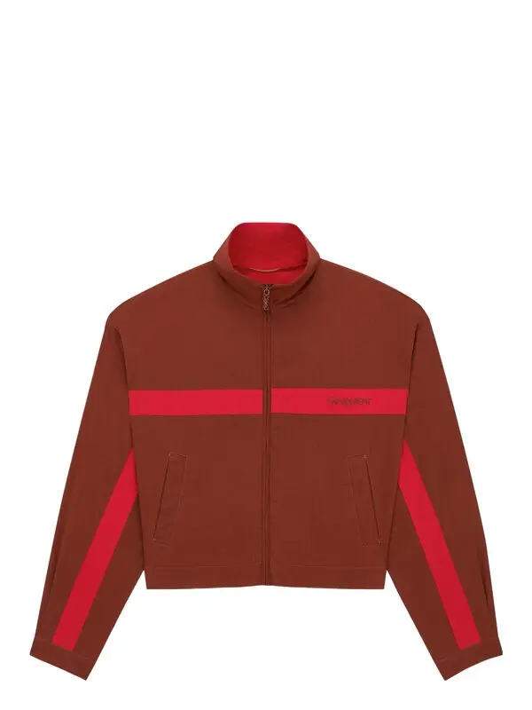 Saint Laurent Zip-up High Neck Jacket With Embroidered Logo - Red