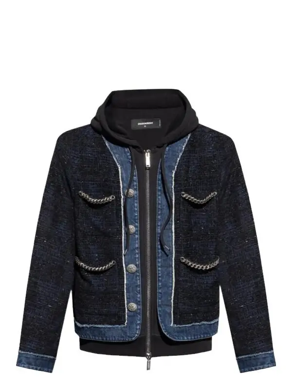 Dsquared2 Chain-trimmed Tweed Jacket - Navy Blue