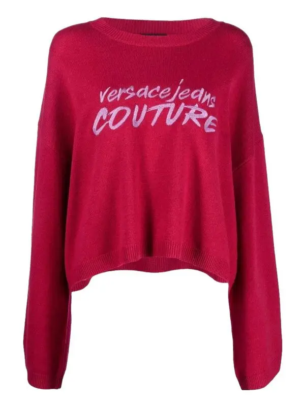 Versace Logo Intarsia-knit Jumper - Red