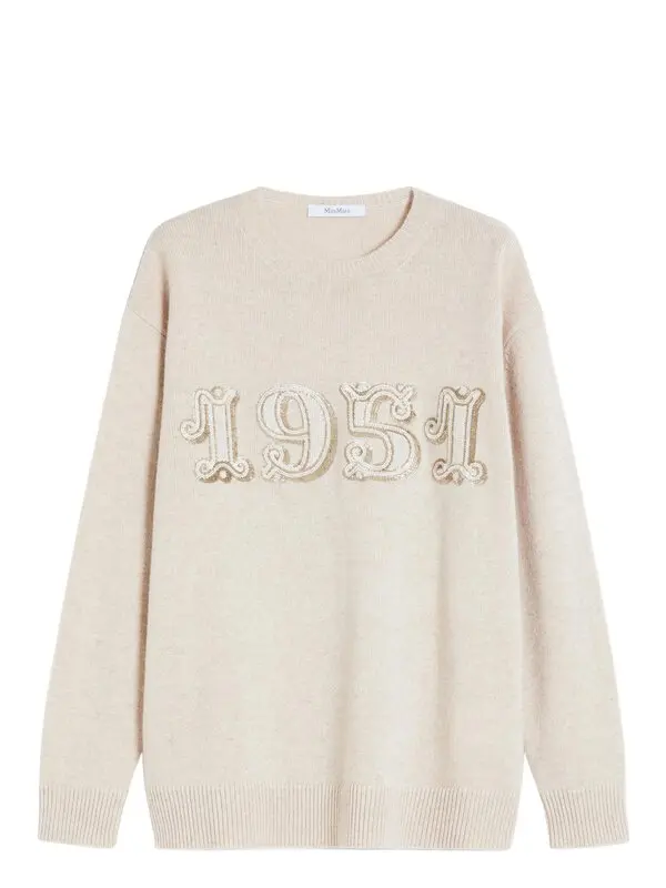 Max Mara Crewneck Knitted Jumper With Embellished Numbers - Beige