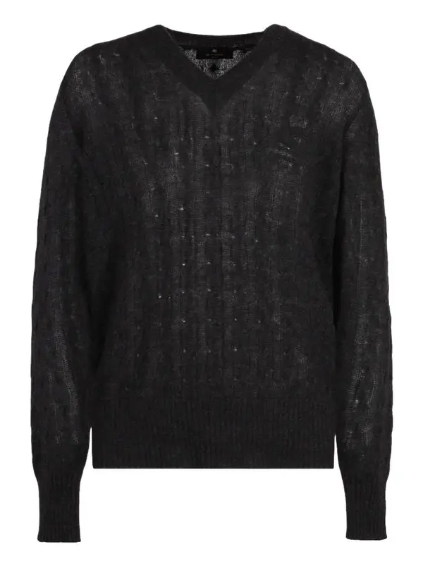 Etro Logo Embroidered V-neck Knitted Jumper - Black