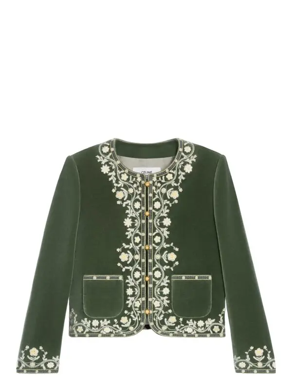 Celine Embroidered Velvet Chelsea Jacket - Pine And Cypress Color